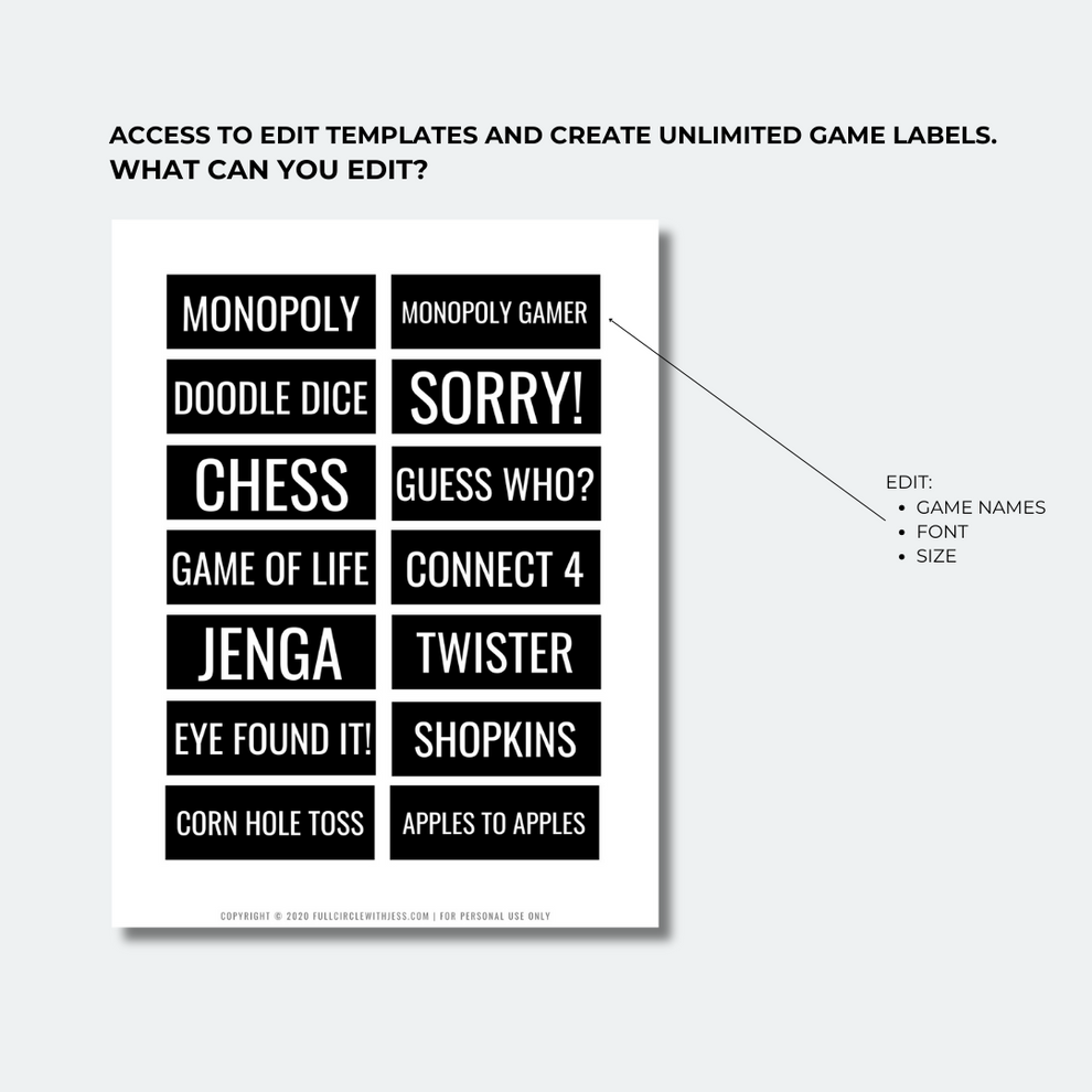 Game Organization Labels – Full Circle With Jess